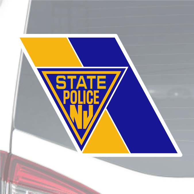 Window Decal OUTSIDE White Vinyl - NJSP Car Door Logo – True Blue and Gold
